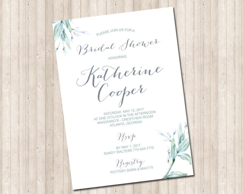 Floral Blue and Gray Watercolor Invitation for Bridal or Baby - Etsy