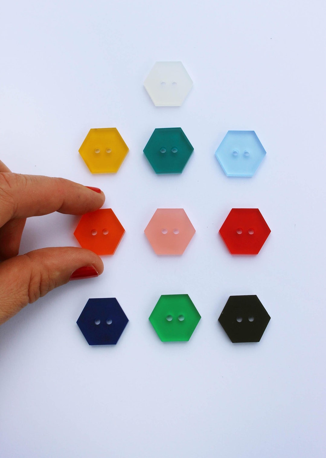 Set of 6 Colourful 20mm Hexagonal Acrylic Buttons - Eco Friendly Sewing ...