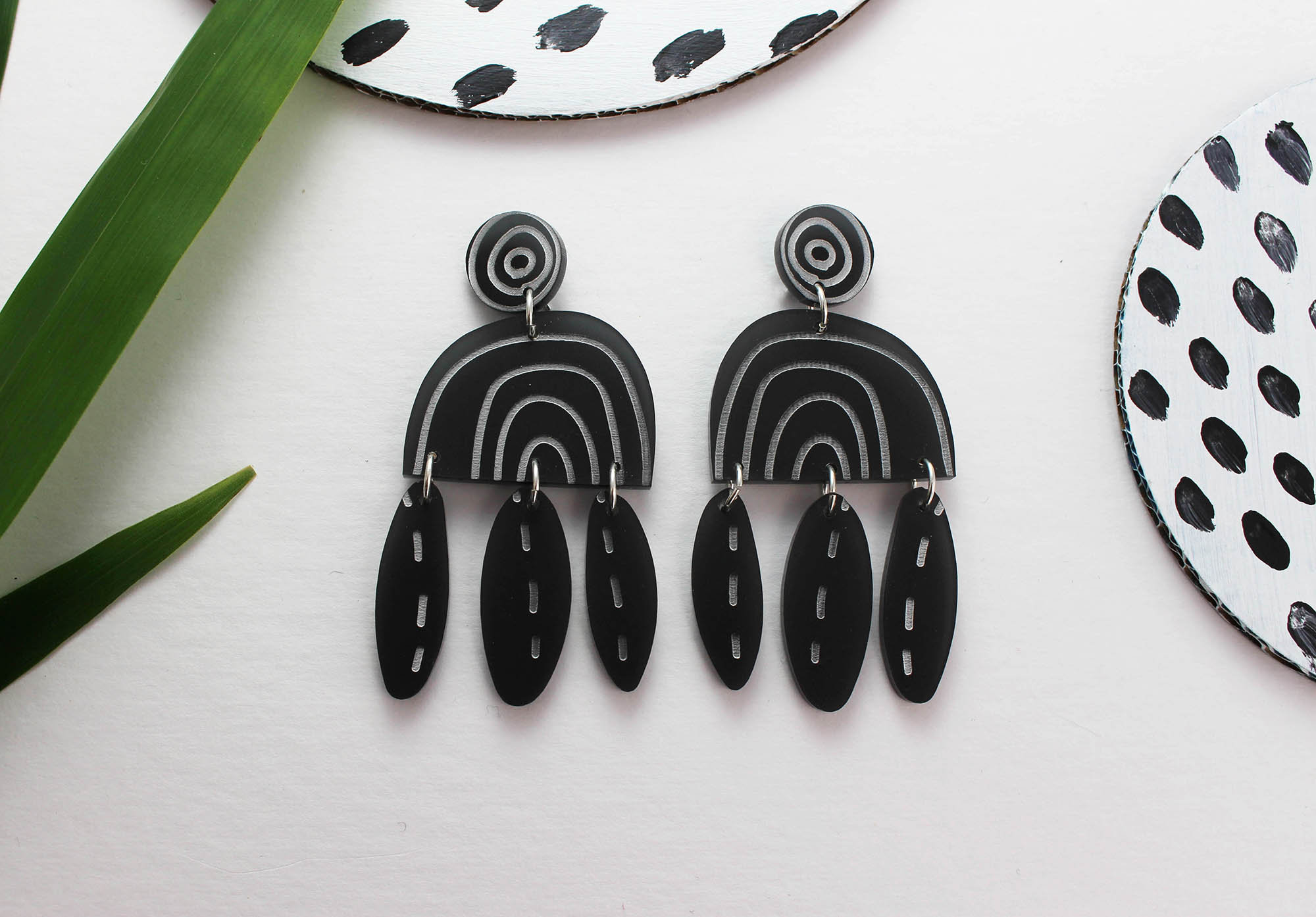 Black Statement Earring Abstract Earrings Dangly Earrings - Etsy
