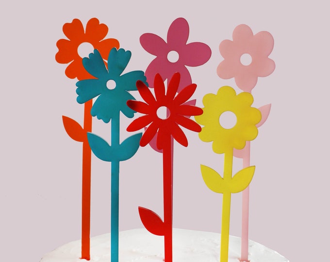 Floral Cake Topper Set- Daisy Birthday Cake Topper - Colourful Cake ...