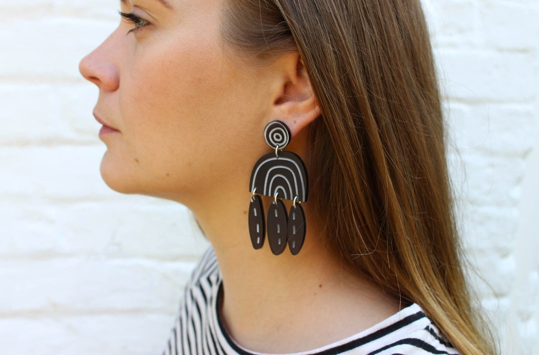 Black Statement Earring - Abstract Earrings - Dangly Earrings ...
