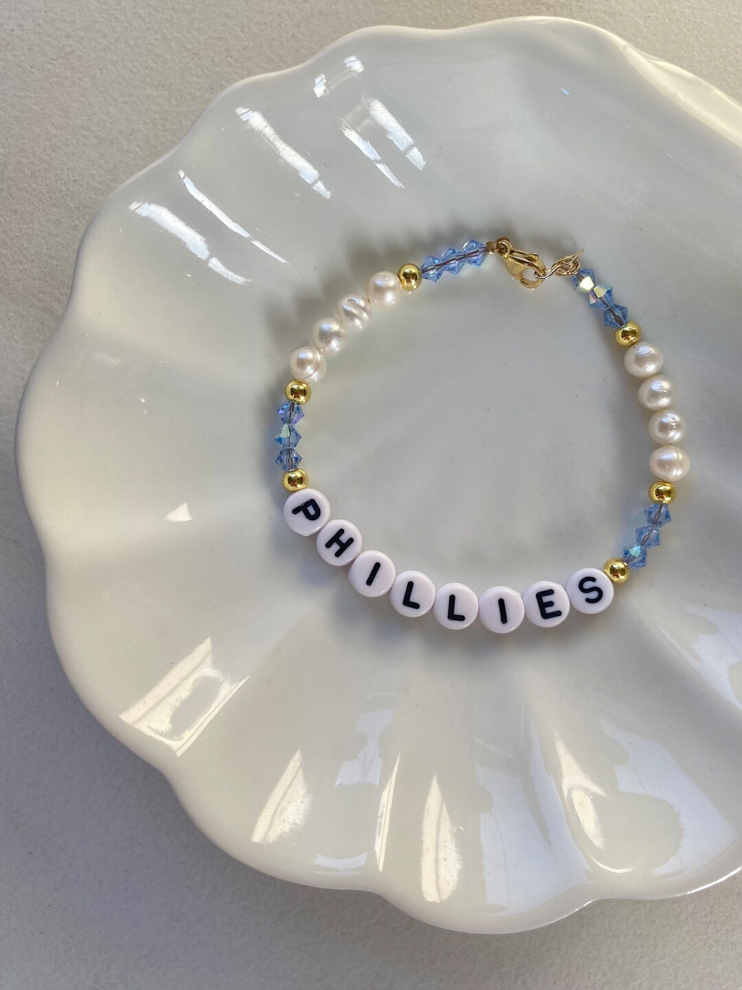 Philadelphia Phillies Bracelet With Freshwater Pearls, Blue Swarovski ...