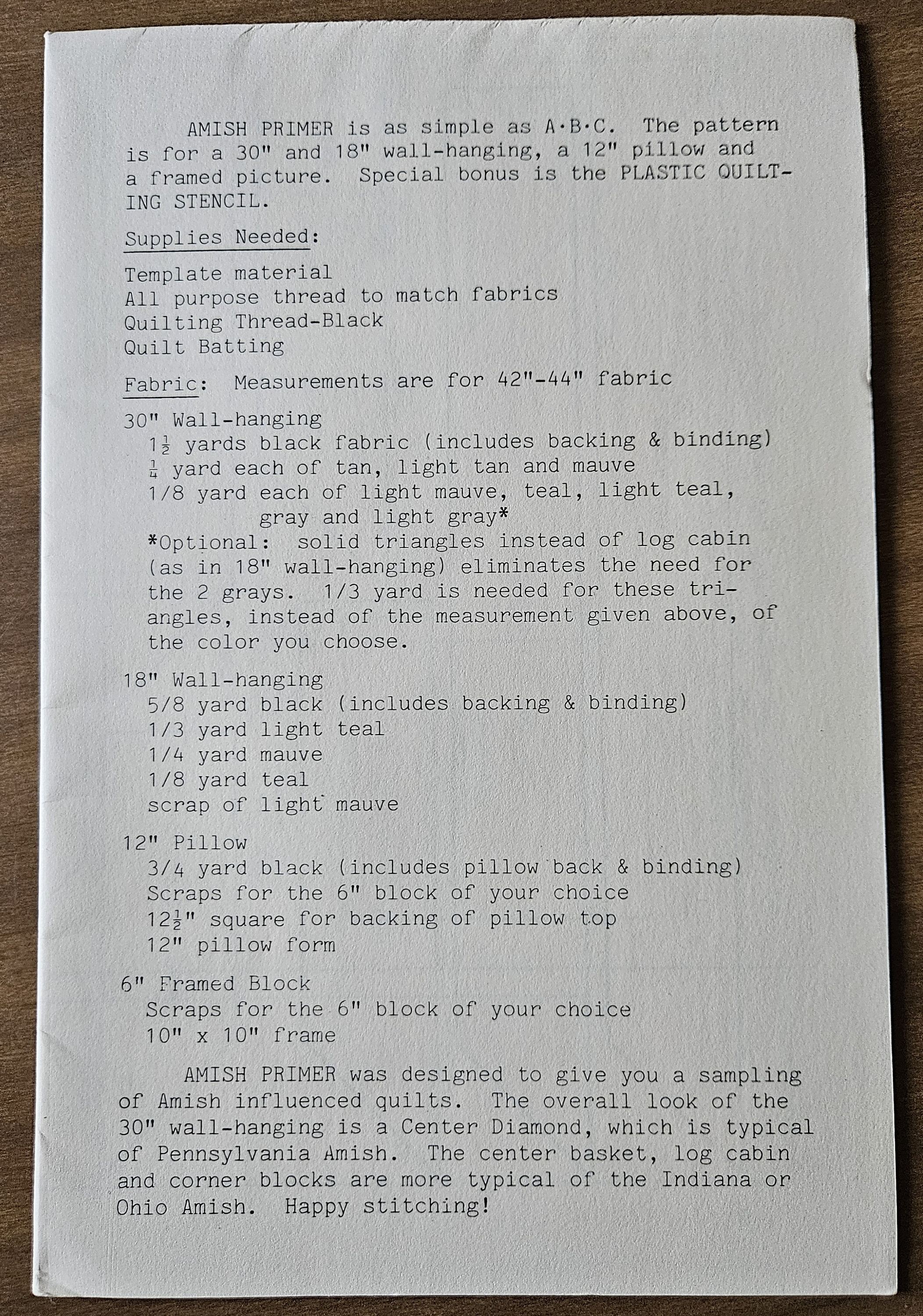 Amish Primer Quilt Pattern/ Vintage Amush Quilt Patterns/ Wild Goose ...