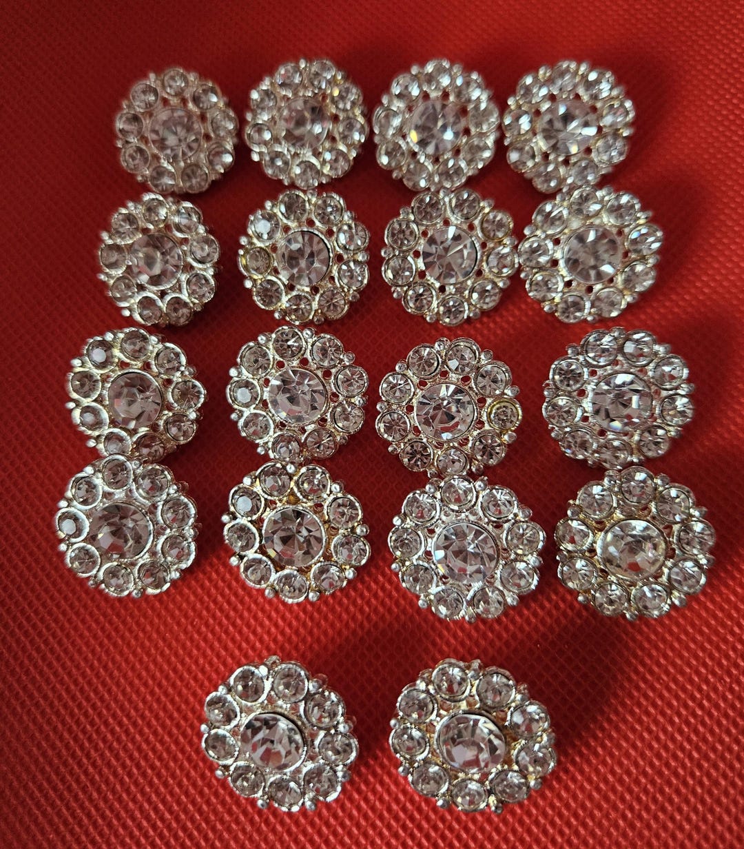 Silver Tone Crystal Flower Shank Buttons/ Large Crystal Flower Buttons ...