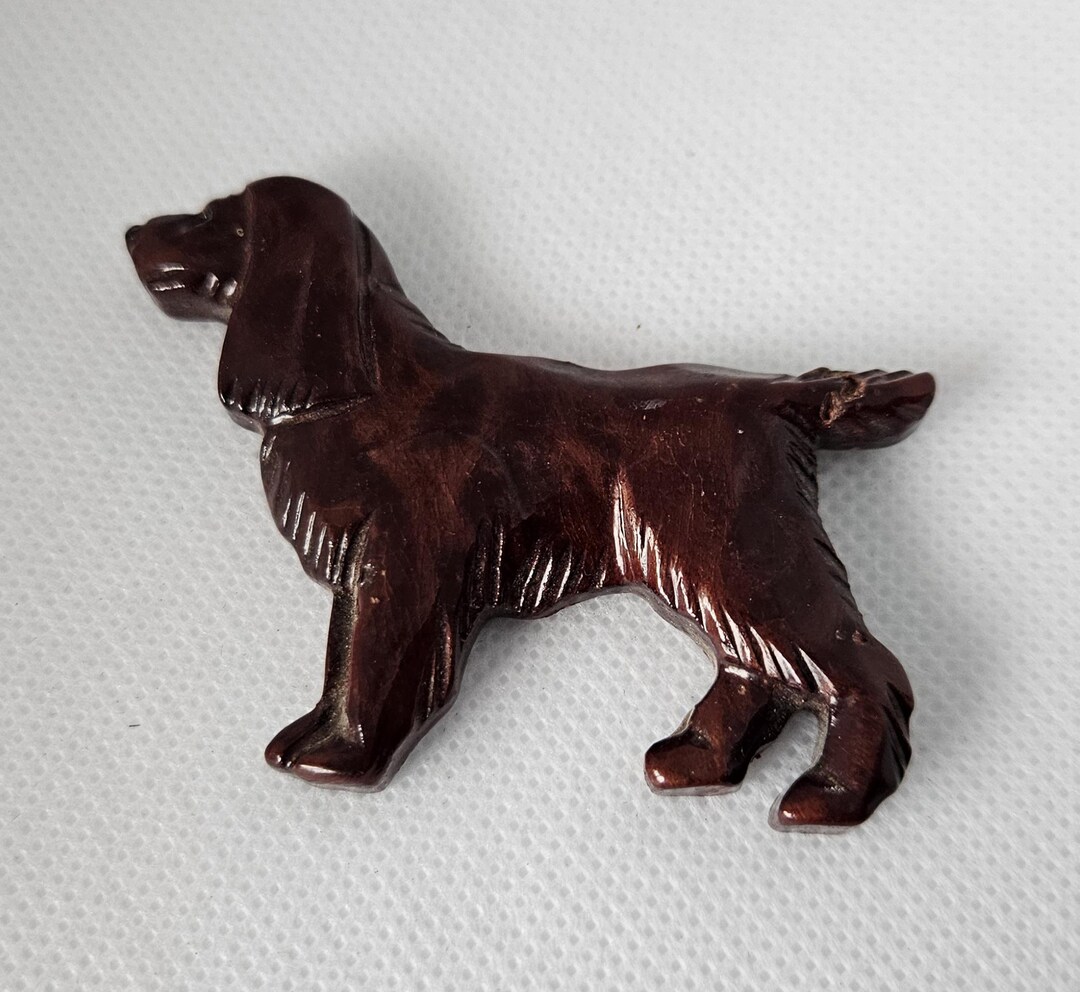 Vintage Burl Wood Cocker Spaniel? Pin Missing Pin Back/ Vintage Wood ...