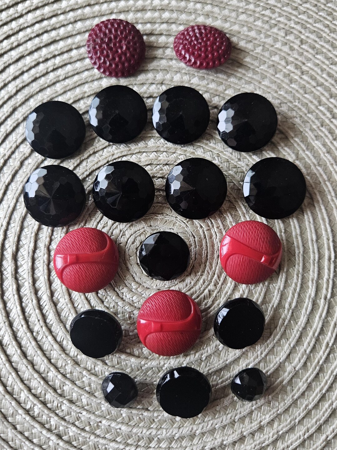 Vintage Black and Red Glass Buttons: Cut Glass, Shank Style, Sewing ...