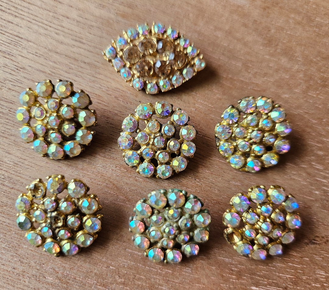 Vintage Rhinestone Buttons/ Round Rhinestone Button Set/metal ...