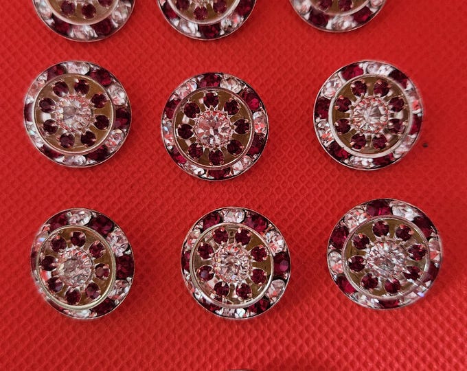 Crystal Red Clear New Old Stock Buttons/ Silver Tone Red Crystal ...