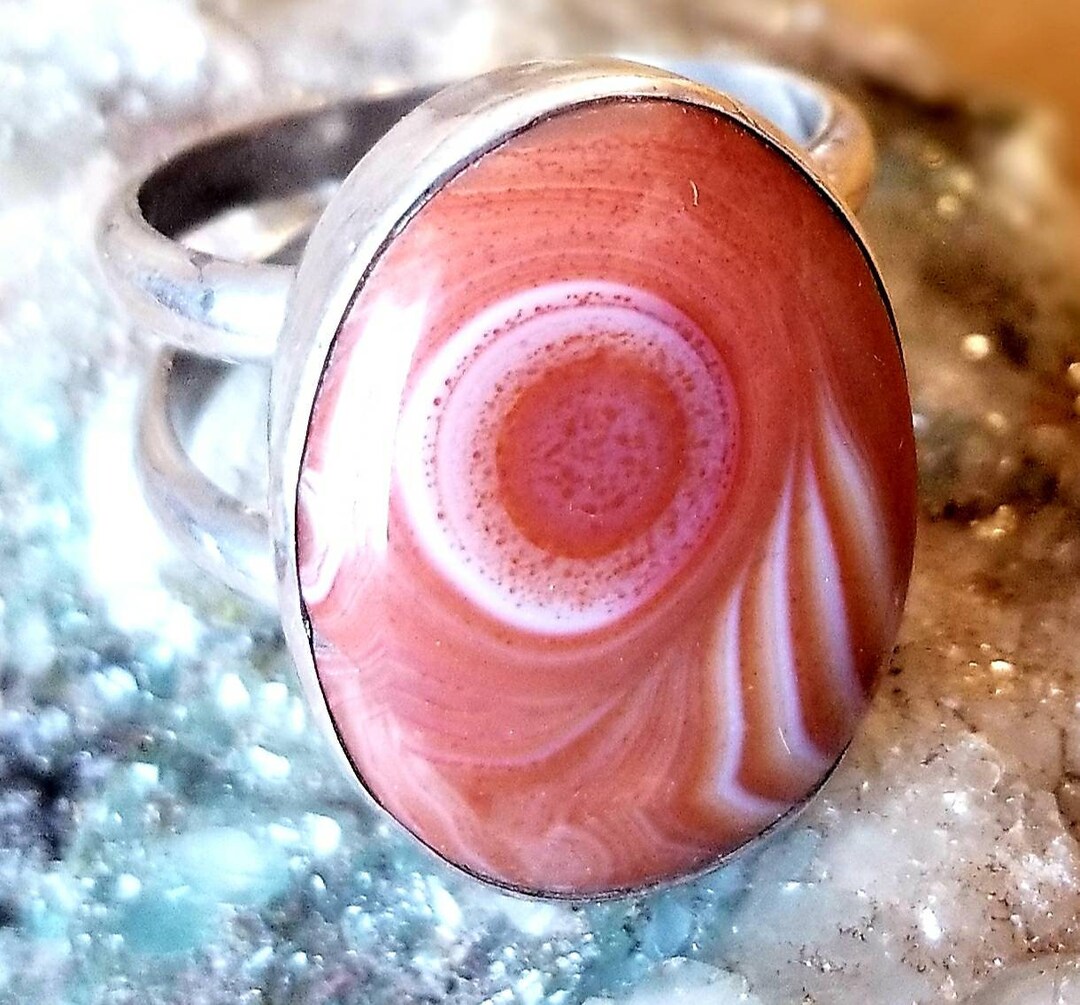 Vintage Hand Tooled Silver Agate Ring: Lake Superior Stone, Size 12 - Etsy