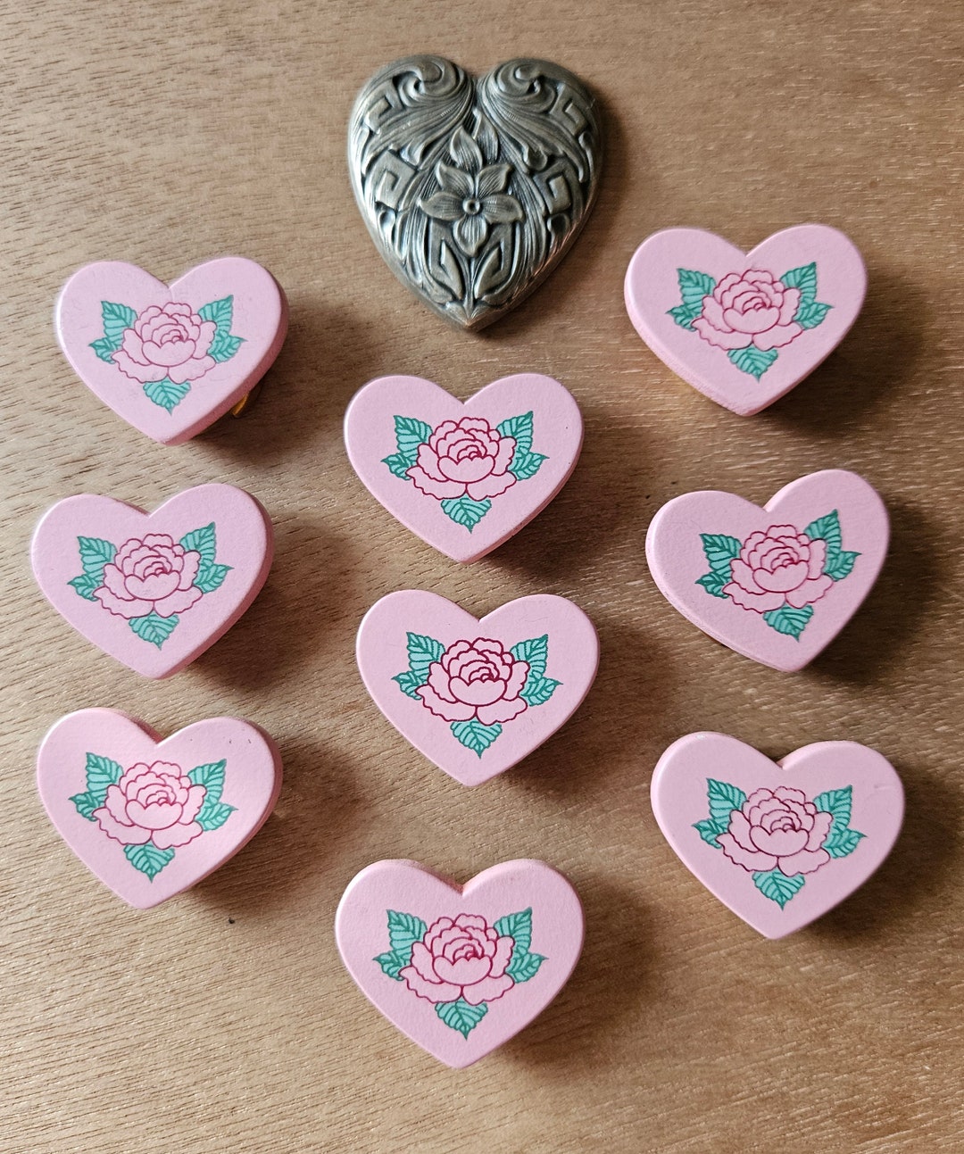 Vintage Button Covers/ Heart Button Covers/ Silver Heart Button Covers ...