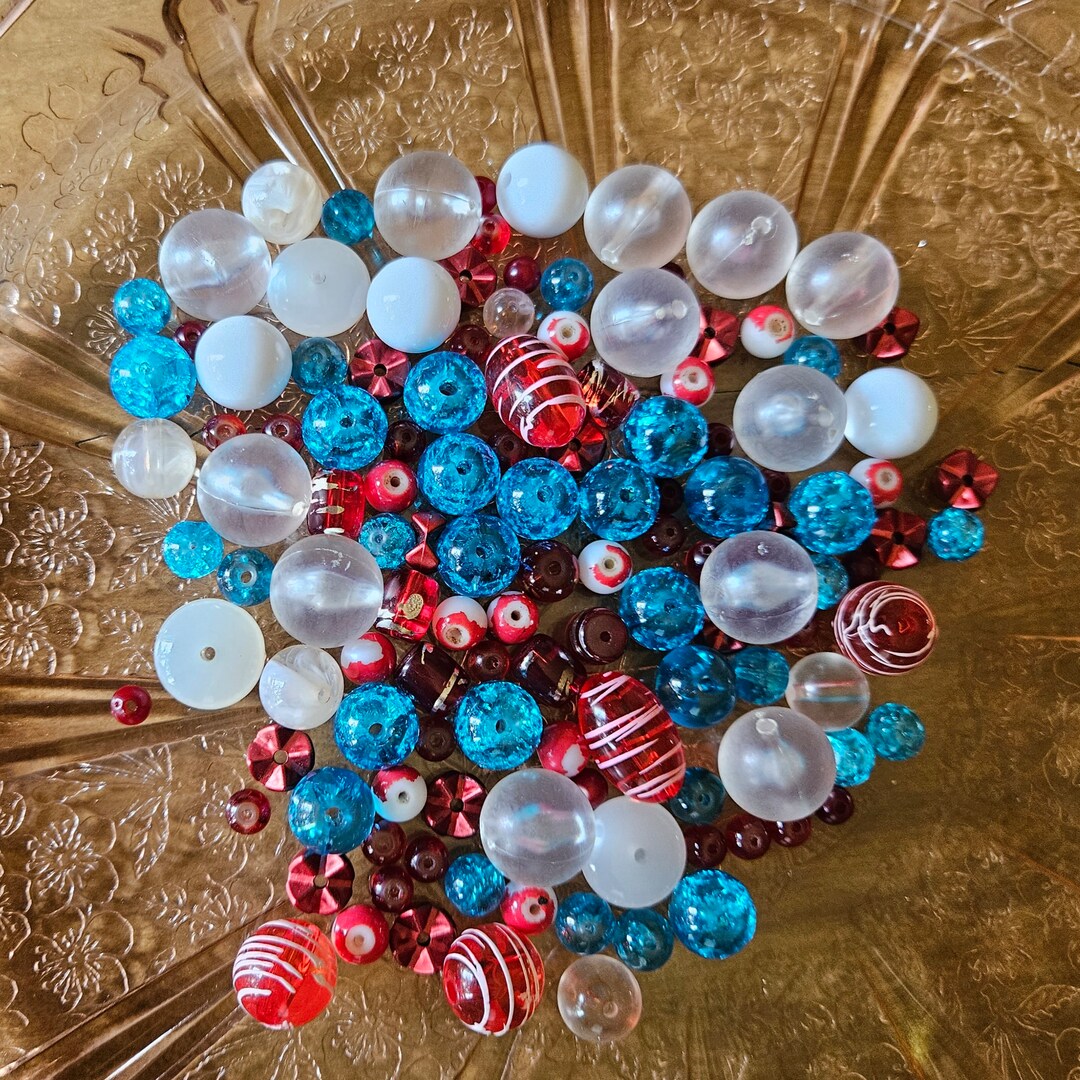 Plastic Bead Lot/blue Crackle Plastic Beads/red Plastic Beads/clear ...