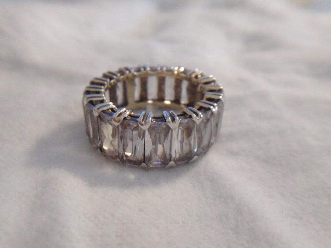 Vintage PJM Sterling Silver Emerald Cut Cubic Zirconia Eternity Wedding ...