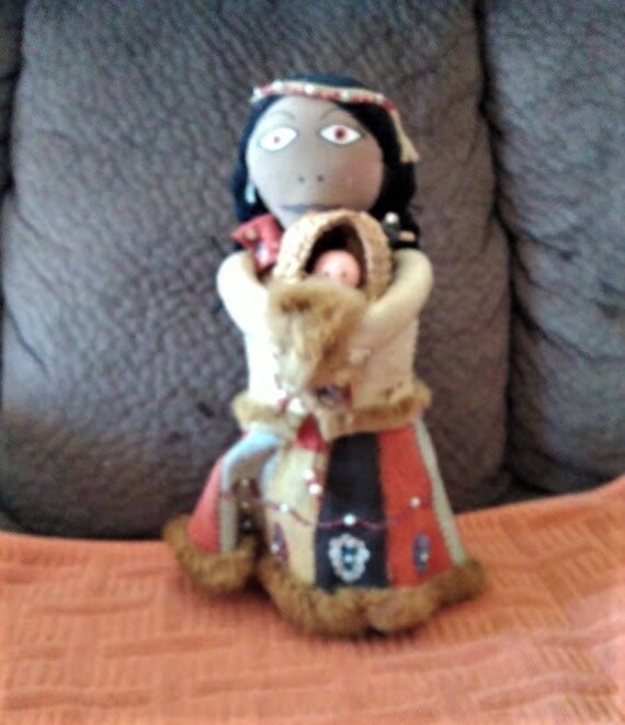 Vintage Primitive Native American Rag Doll With Baby in Straw - Etsy