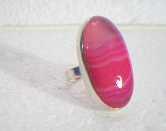 Hot Pink Agate Ring Sterling Silver Oval - Etsy