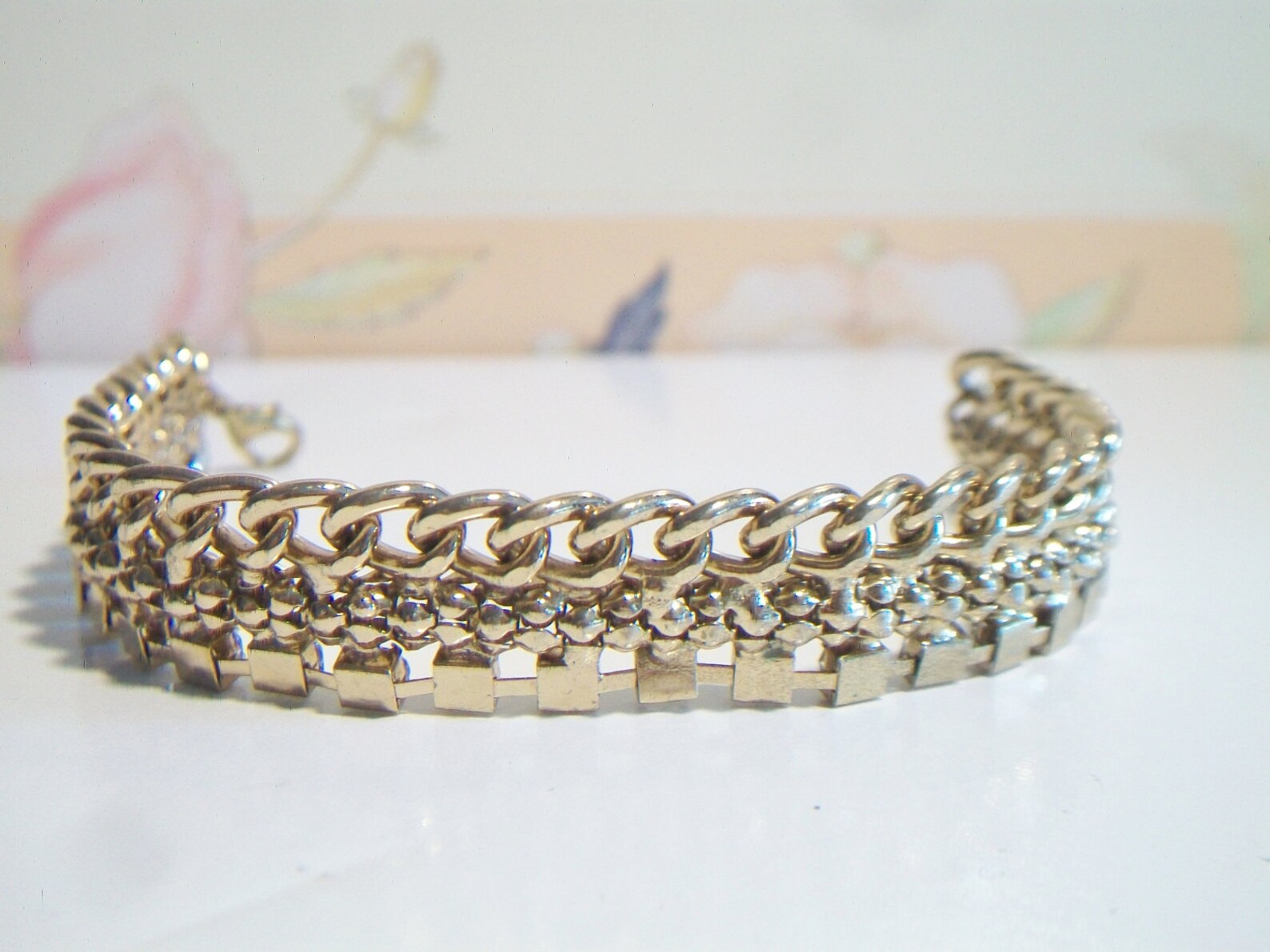 Triple Link Rhinestone Chain Bracelet Gold Tone Costume - Etsy