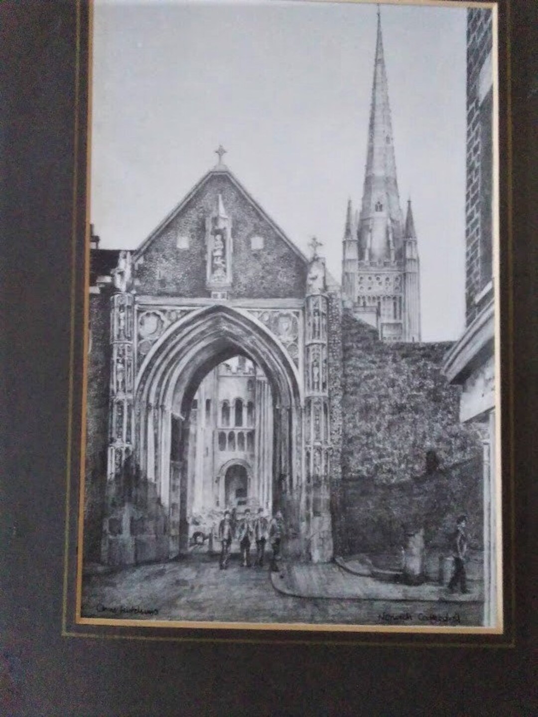 Vintage Erpingham Gate Norwich Cathedral Pencil Drawing Reprint Black ...