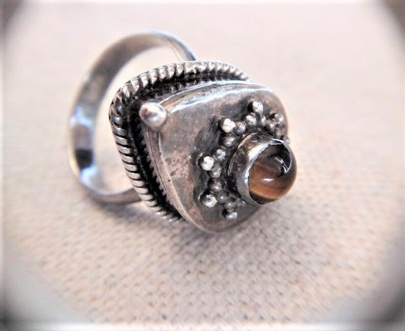 Gothic Sterling Silver Poison Pillbox Ring Size 8.5 Tigers Eye - Etsy