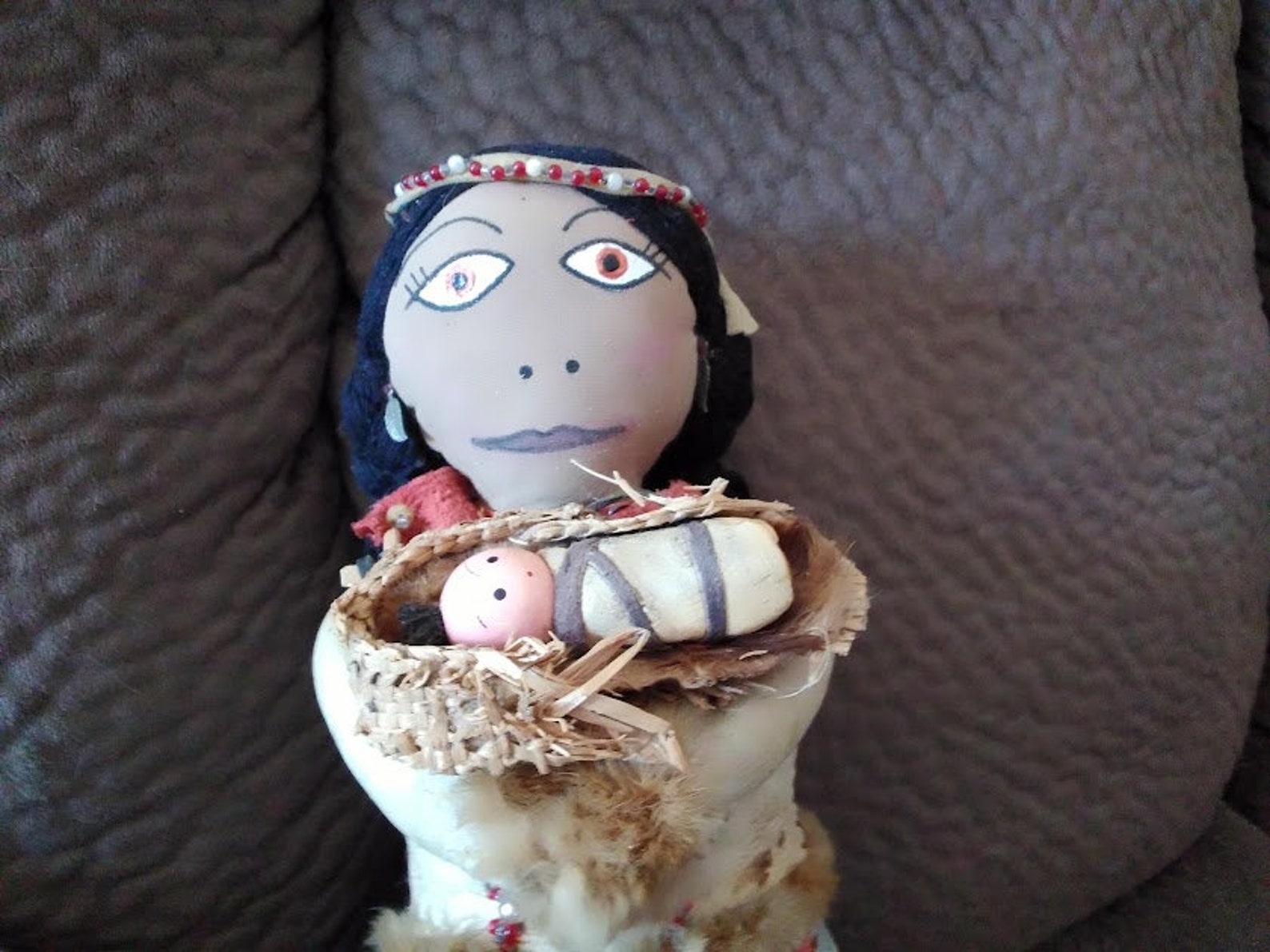 Vintage Primitive Native American Rag Doll With Baby in Straw - Etsy