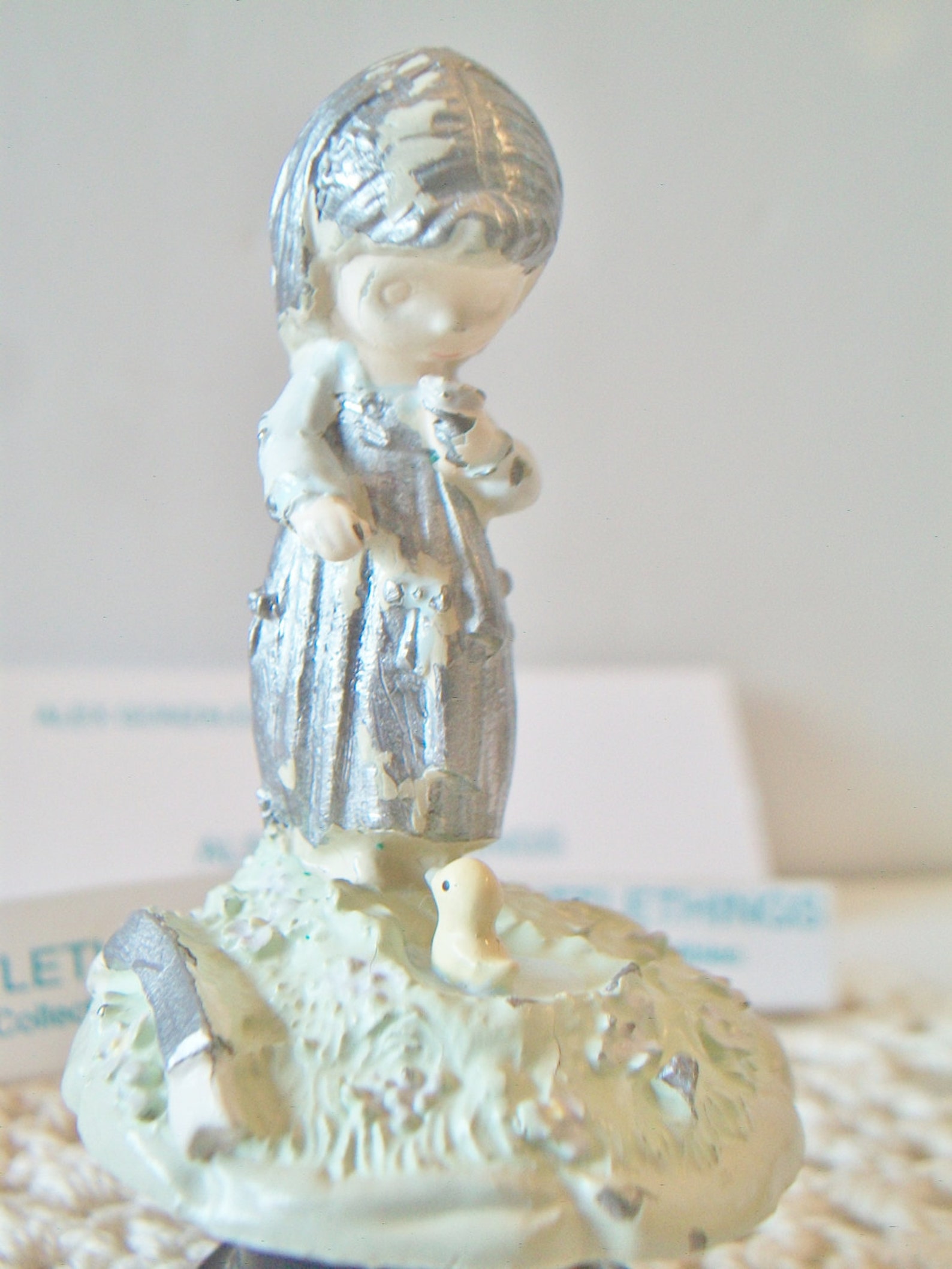 SALE Vintage Precious Moments Pewter Figurine Girl and Chick | Etsy