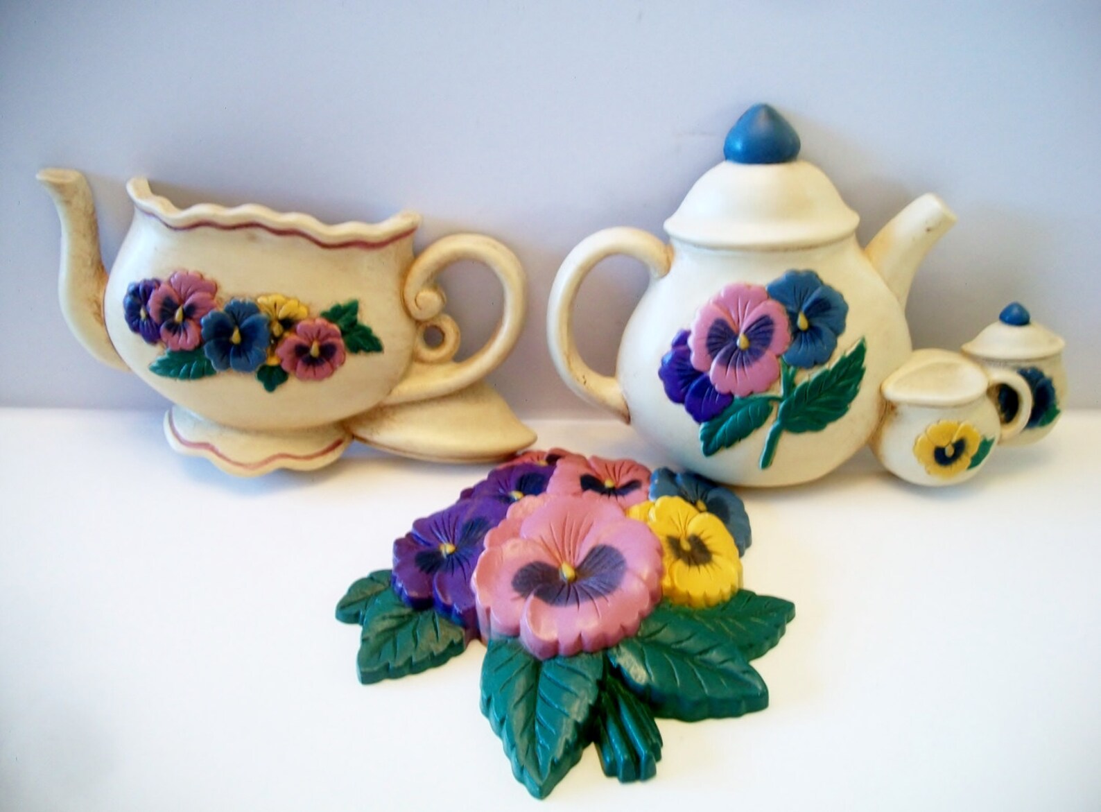 Vintage Pansy Teapot Tea Set Wall Decor Home Interiors Shabby | Etsy