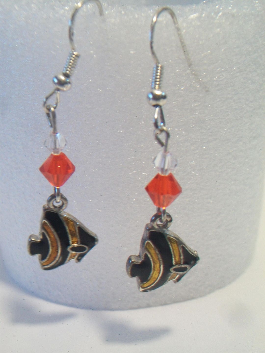 Clown Fish Dangle Earrings Red Crystal Ocean Sea Life Tropical Handmade ...