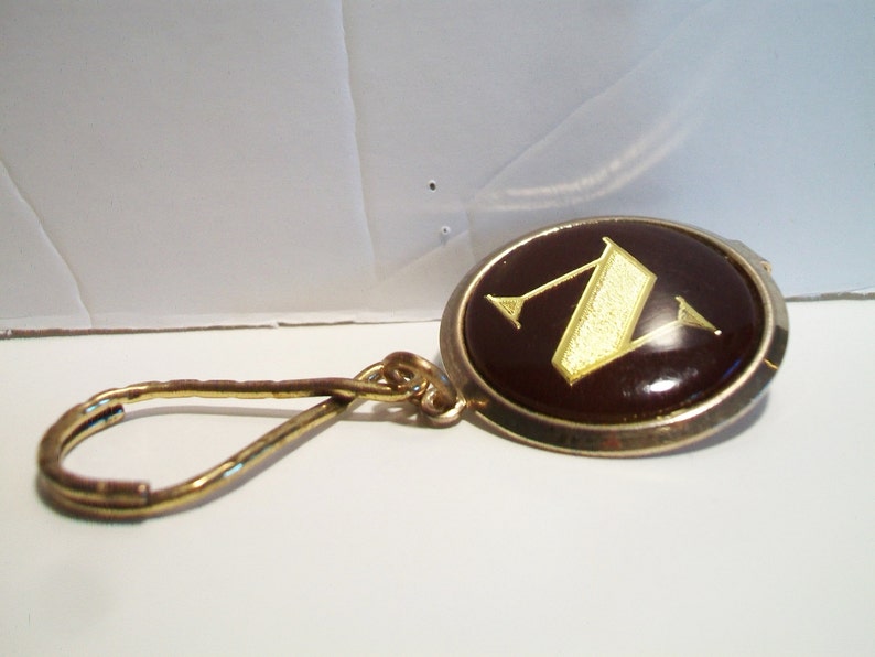 Vintage Hit USA Initial N Key Chain Clip Round Brown Medallion - Etsy