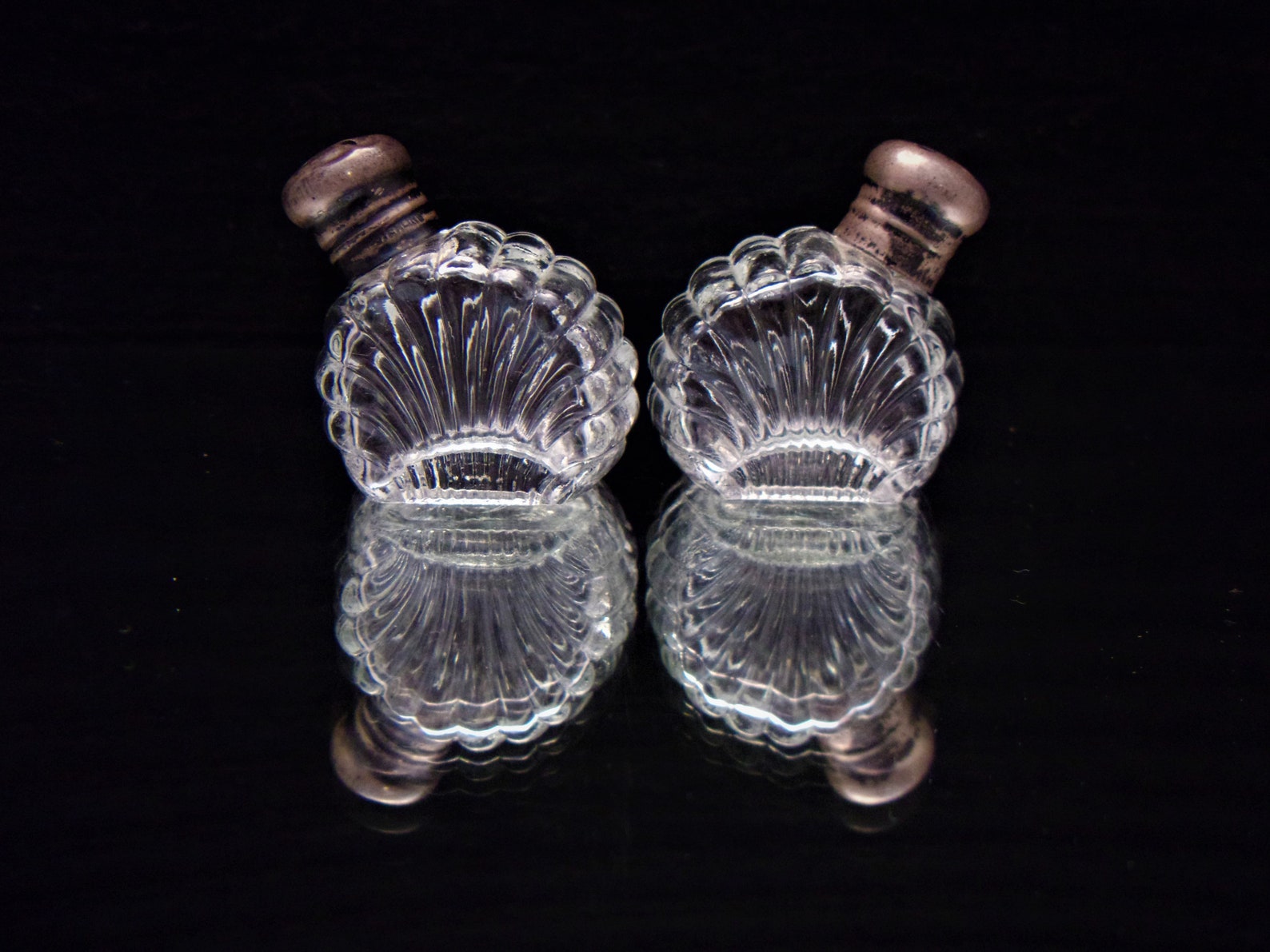 Glass Shell Salt Pepper Shaker Set Vintage Sterling Art Deco - Etsy