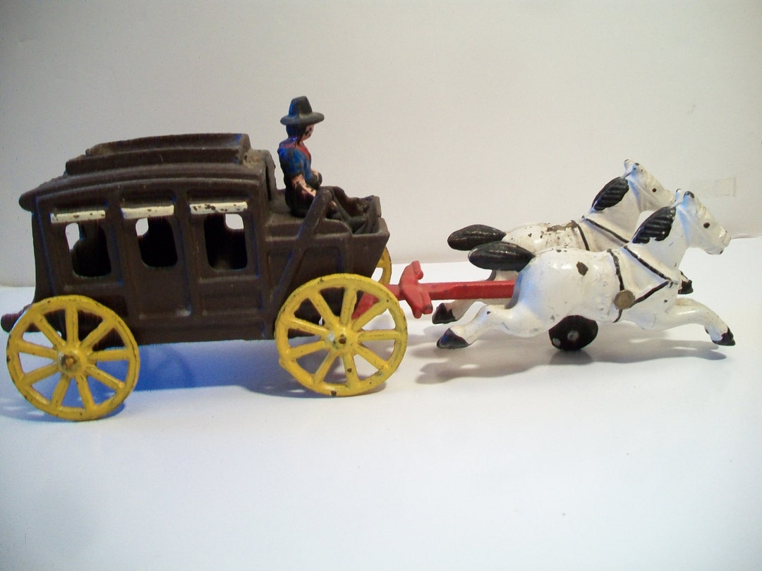 Cast Iron Wagon Train Frontier Stagecoach Antique Toy Home Office Decor ...