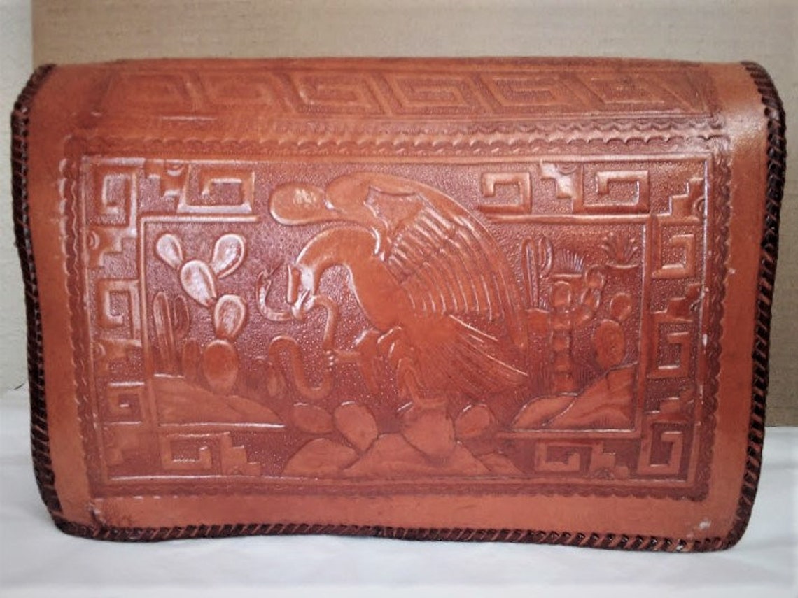 Vintage Mexican Aztec Maya Tooled Leather Hand Bag Purse - Etsy