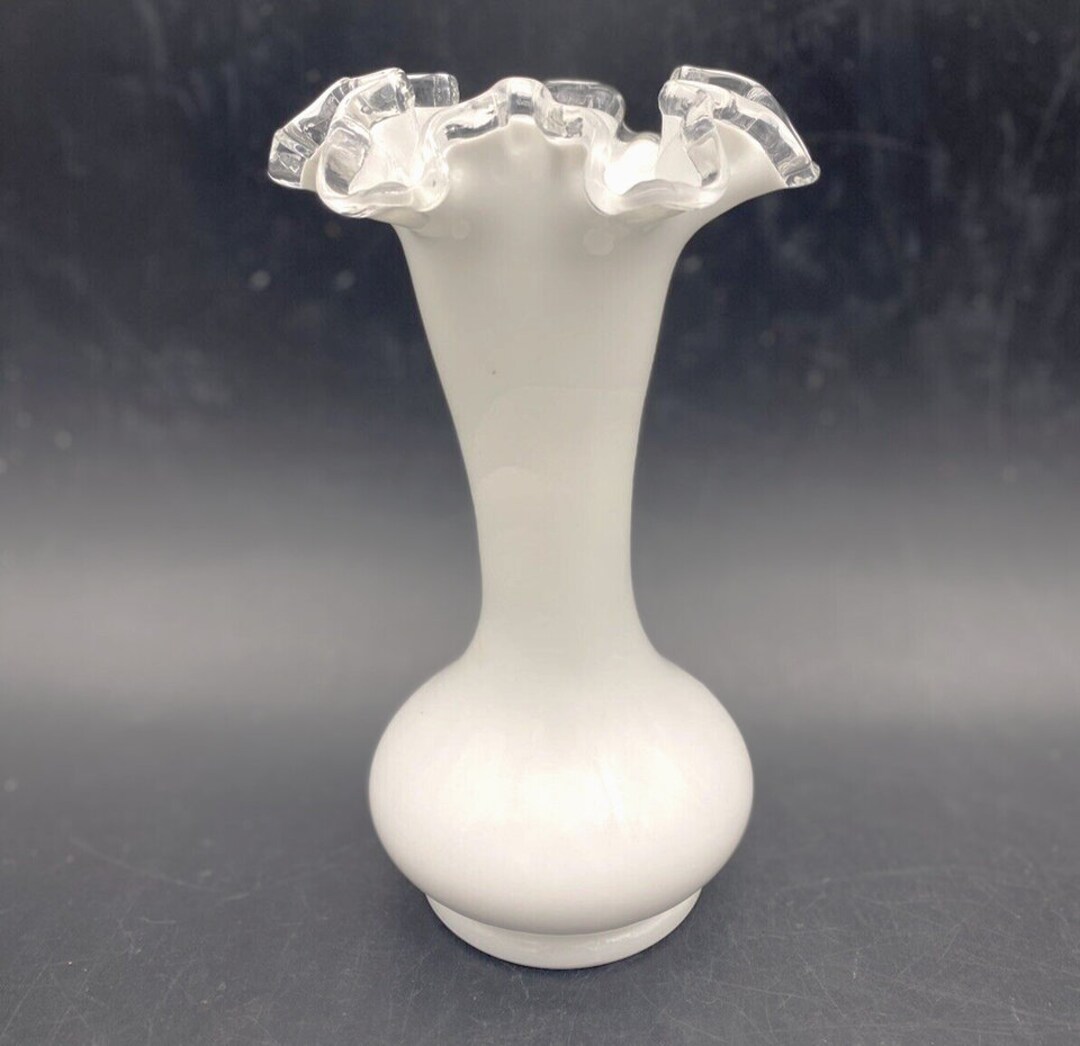 Vintage White Silver Crest Vase Silver Crest 1950s Vase Crimped Ruffled ...