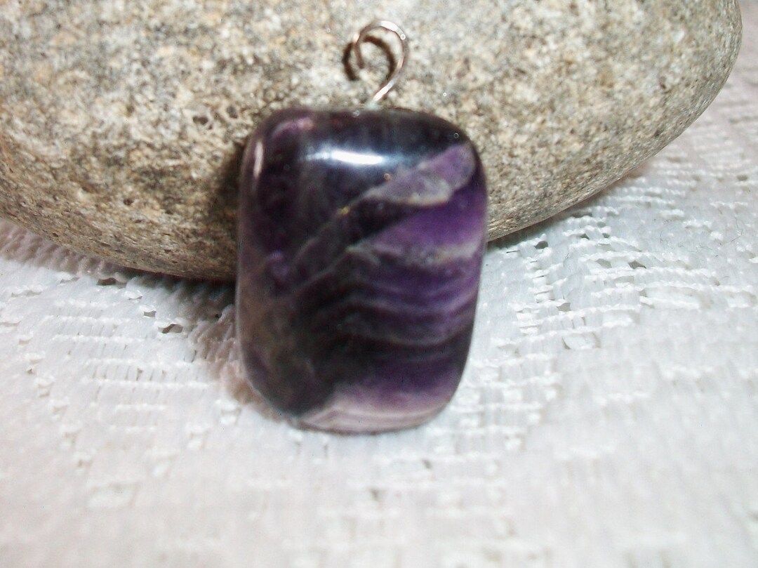 Vintage Purple Stone Pendant Chunky Plum Rectangular Rock Jewelry Boho ...