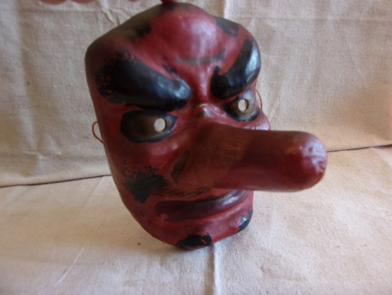Tengu Mask Carnival Devil Demon Noh Oni Long Nose Vin… - Gem