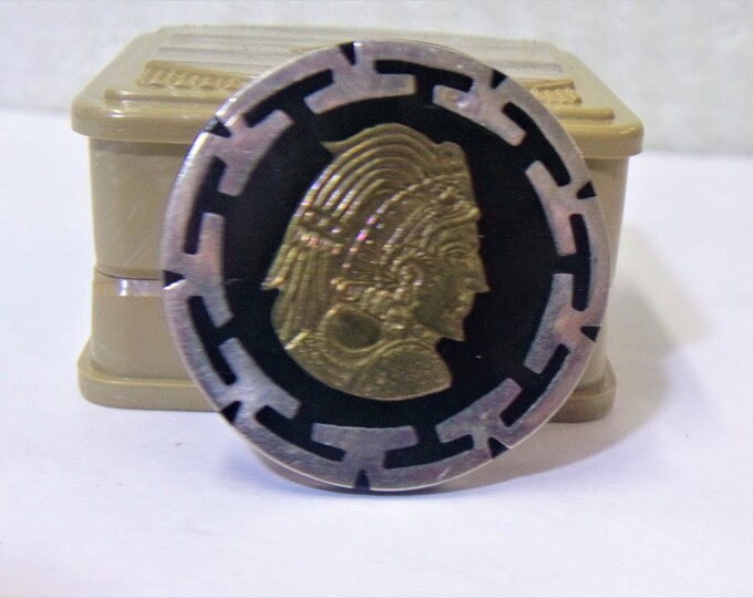 Large Pin Brooch Aztec Design Cameo of Cuauhtemoc in Gold Tone Last ...