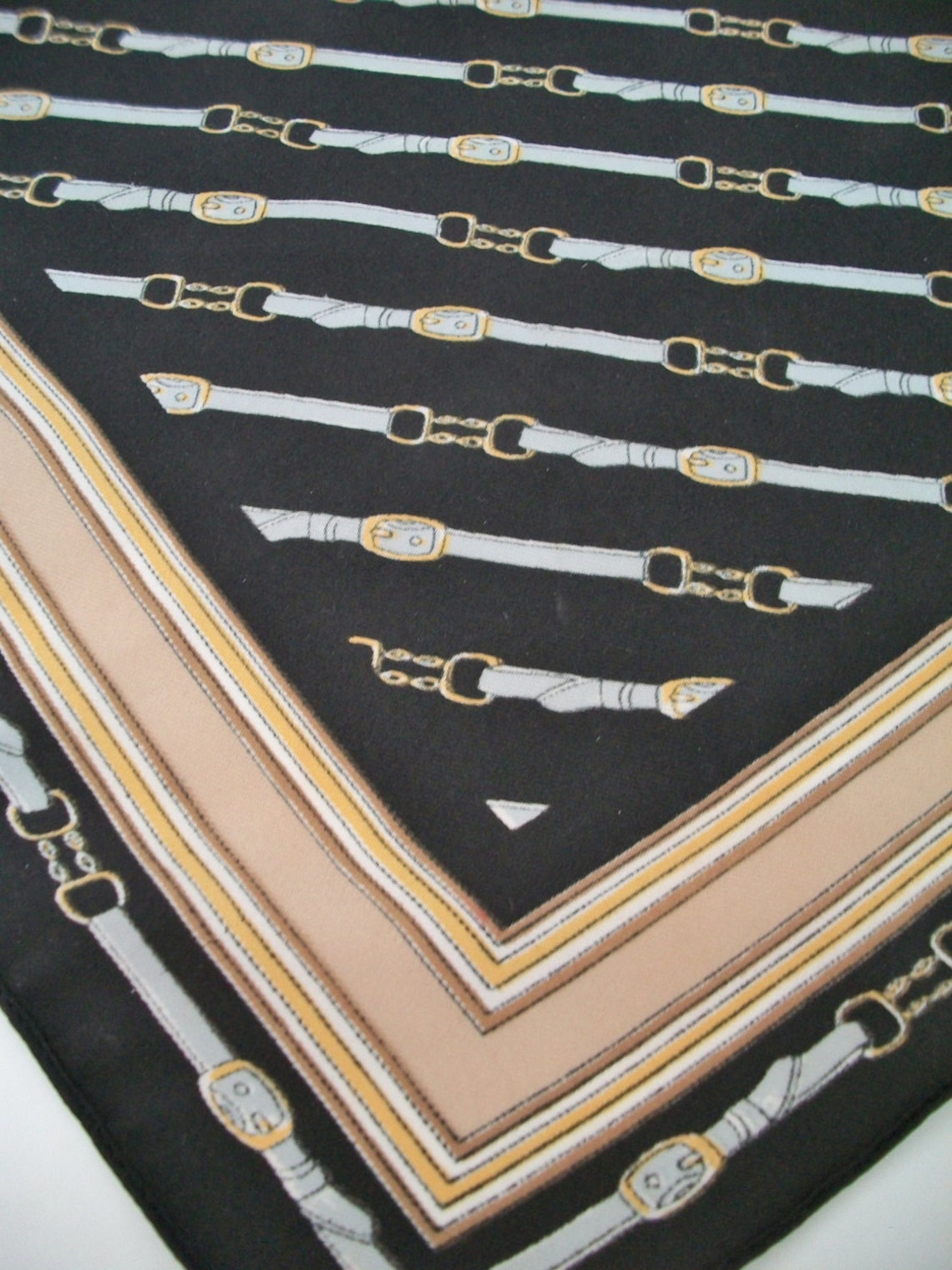 Vintage Black and Gold Scarf Belt Buckle Print Pattern Fashion - Etsy