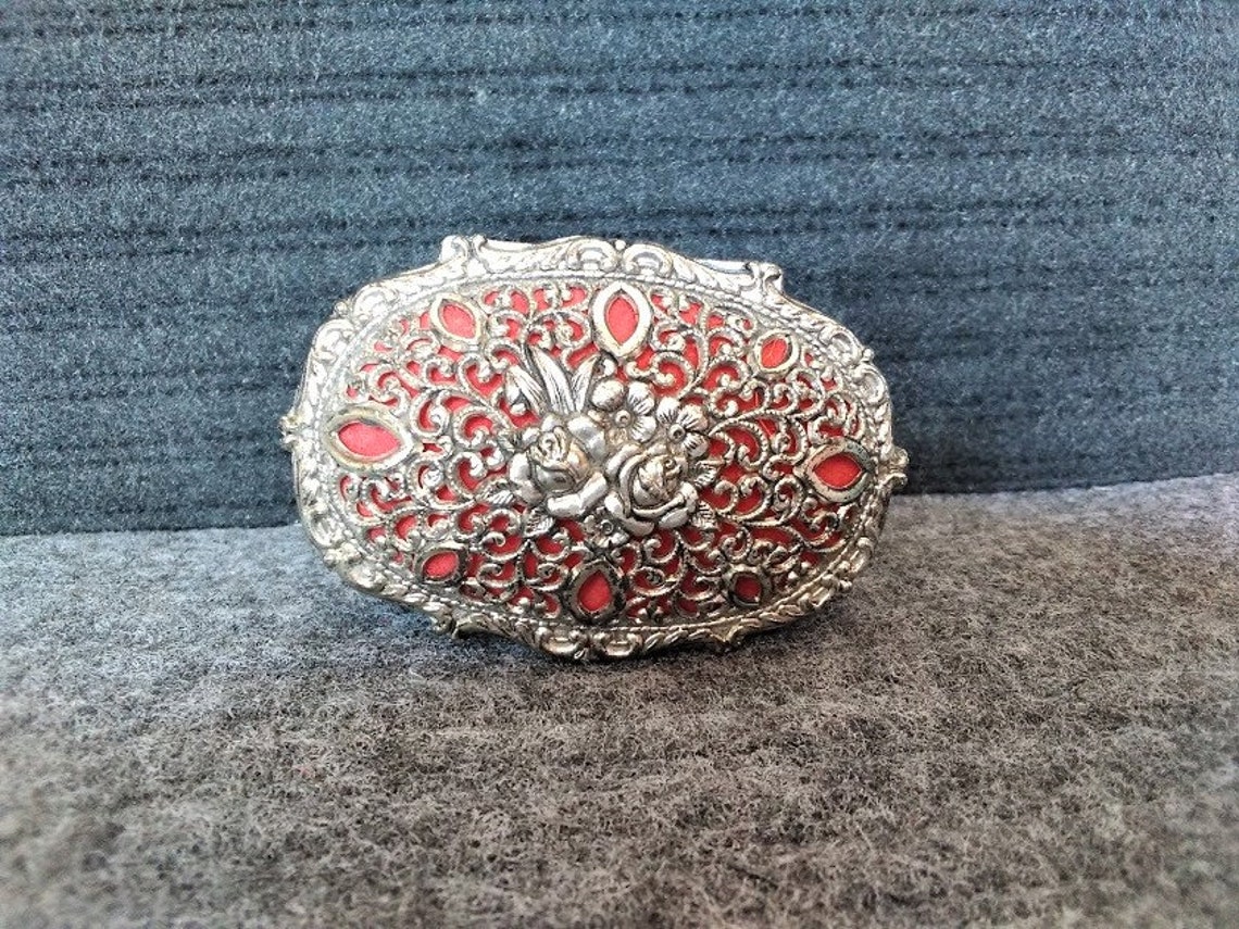 Vintage Silver Tone Medal Emboss Jewelry Trinket Box Made In | Etsy