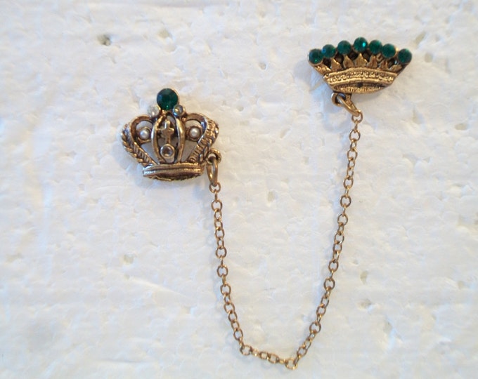 Vintage Green Rhinestone Crown Pin Royal King Queen Jewelry - Etsy
