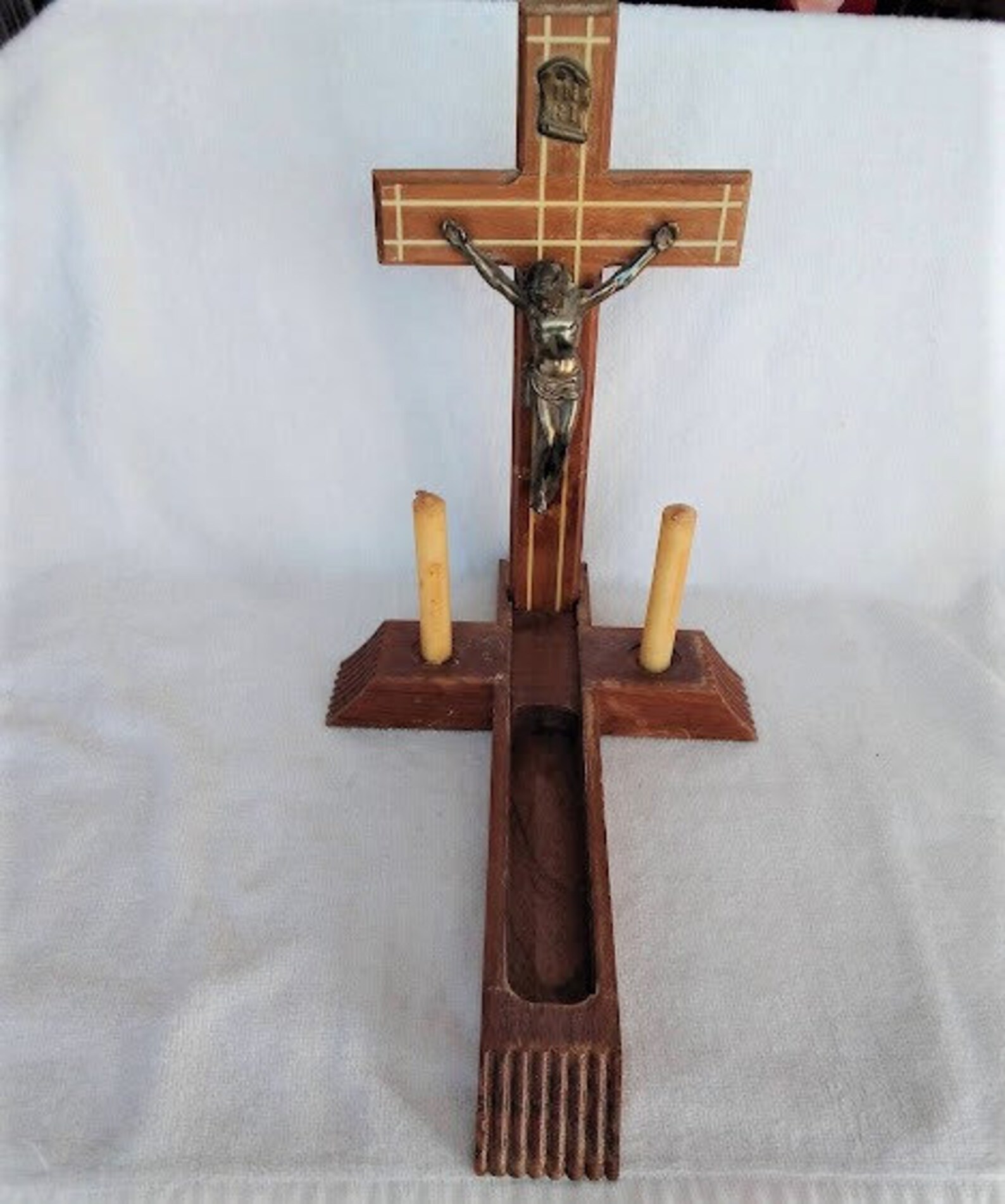 Vintage Catholic Wooden Crucifix Sick Call Last Rites Candles - Etsy