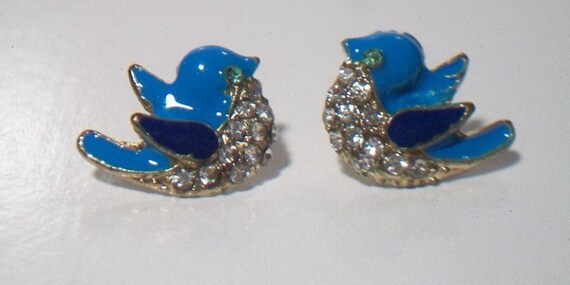 Vintage Enamel Blue Bird Earrings Jewelry Fashion Accessories | Etsy