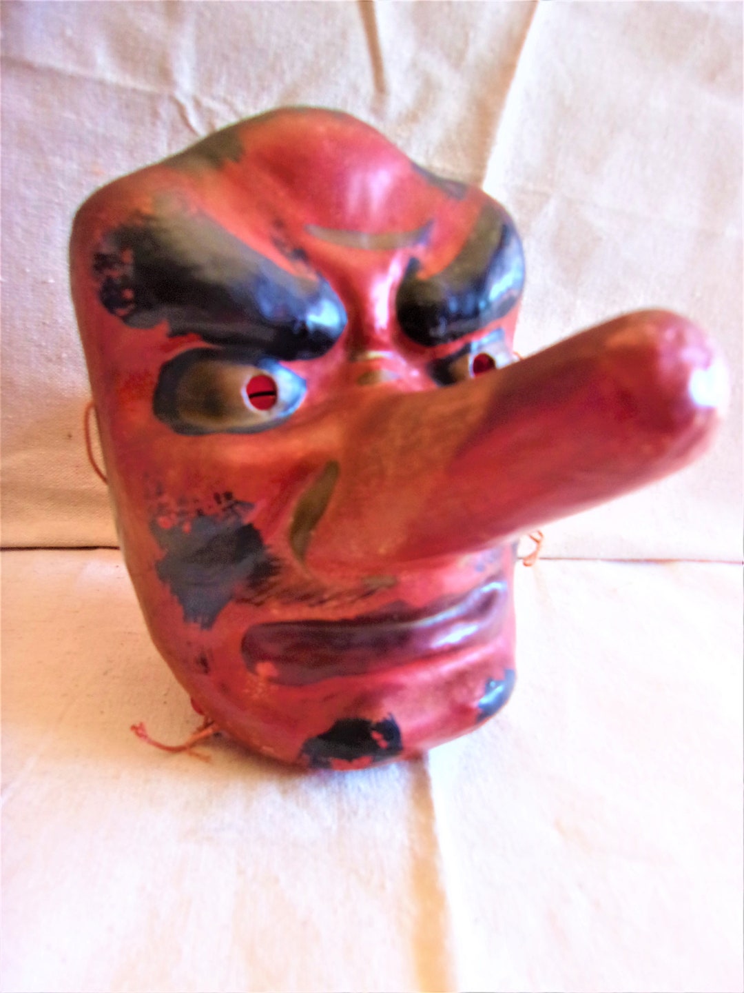 Tengu Mask Carnival Devil Demon Noh Oni Long Nose Vintage Costume Party ...