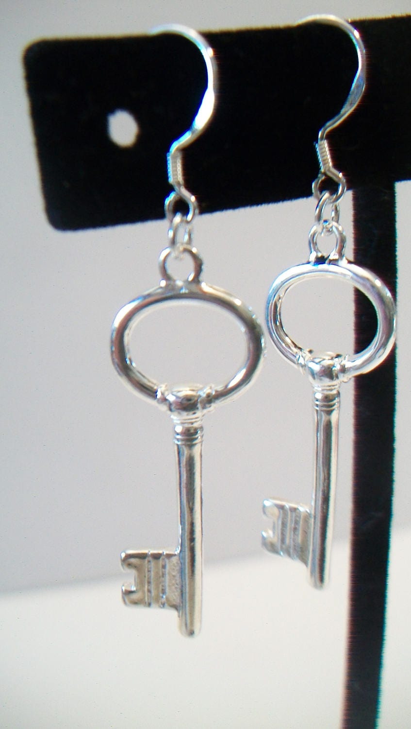 Skeleton Key Wire Hook Earrings Silver Plated Fashion Jewelry | Etsy