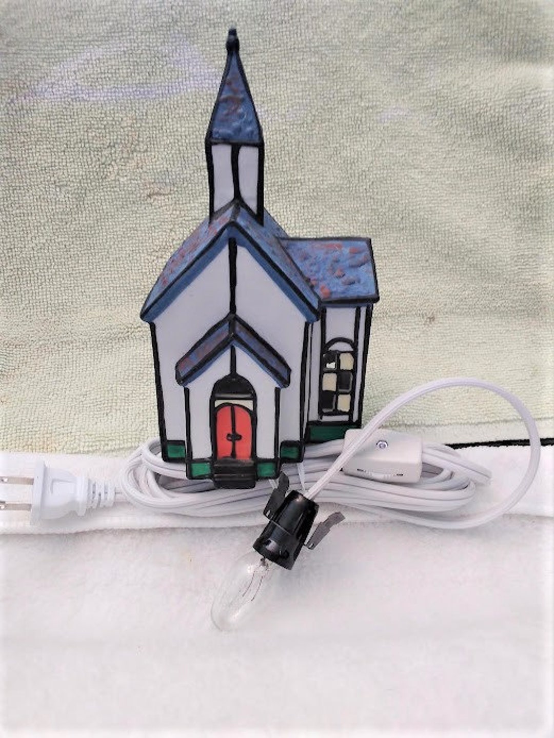 Vintage Night Light Christmas Church Light Small Town Country Church ...
