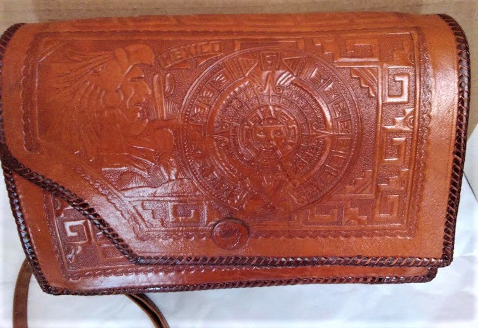 Vintage Mexican Aztec Maya Tooled Leather Hand Bag Purse - Etsy