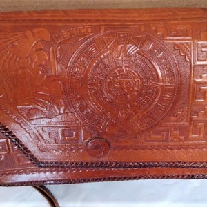 Vintage Mexican Aztec Maya Tooled Leather Hand Bag Purse Mesoamerica ...