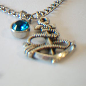 Upcycled Anchor Pendant Necklace Aqua Blue Rhinestone Repurposed ...