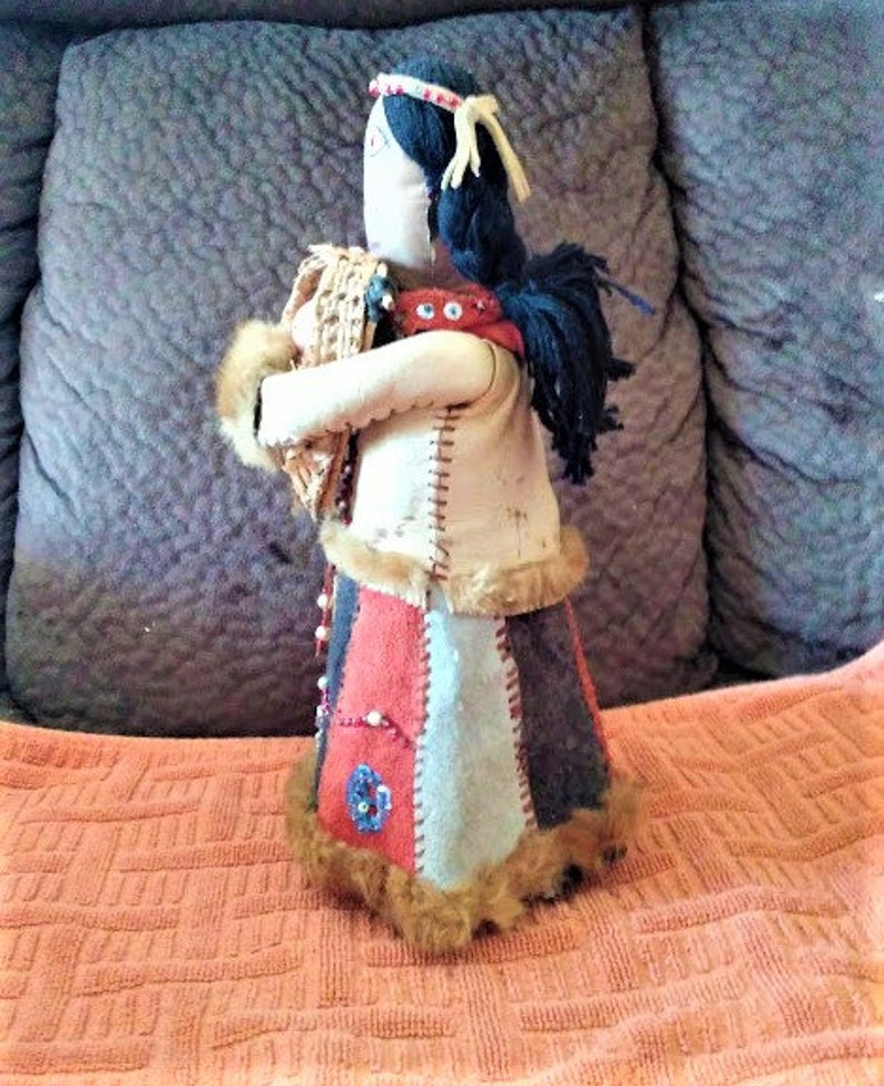 Vintage Primitive Native American Rag Doll With Baby in Straw - Etsy