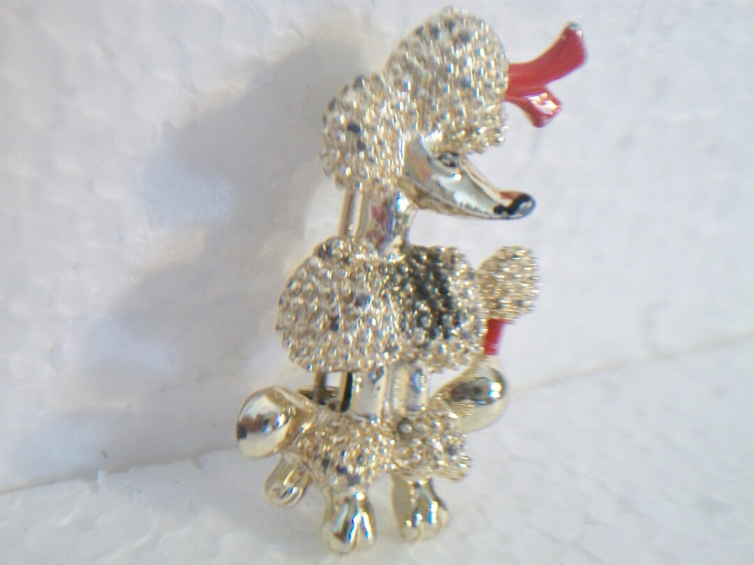 Vintage Poodle Brooch Pin Wearing Red Bow Costume Jewelry Gold Tone - Etsy
