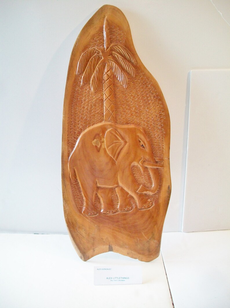 Wooden Elephant Plaque Wall Hanging Carved Wood Vintage Home | Etsy