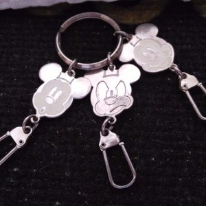Vintage Mickey Mouse Disney Key Chain Three Facial Expressions Silver ...