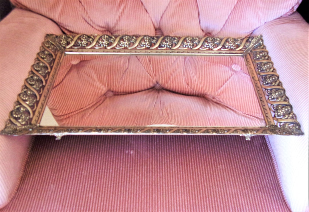 Mirrored Rectangle Vanity Tray Ornate Vintage Dressing Table Home Decor ...