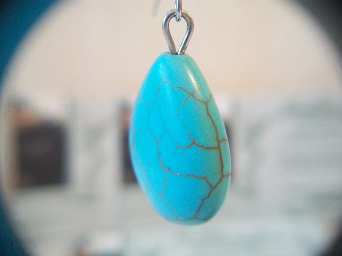 Turquoise Tear Drop Earrings Pear Shape Dangle Southwestern - Etsy